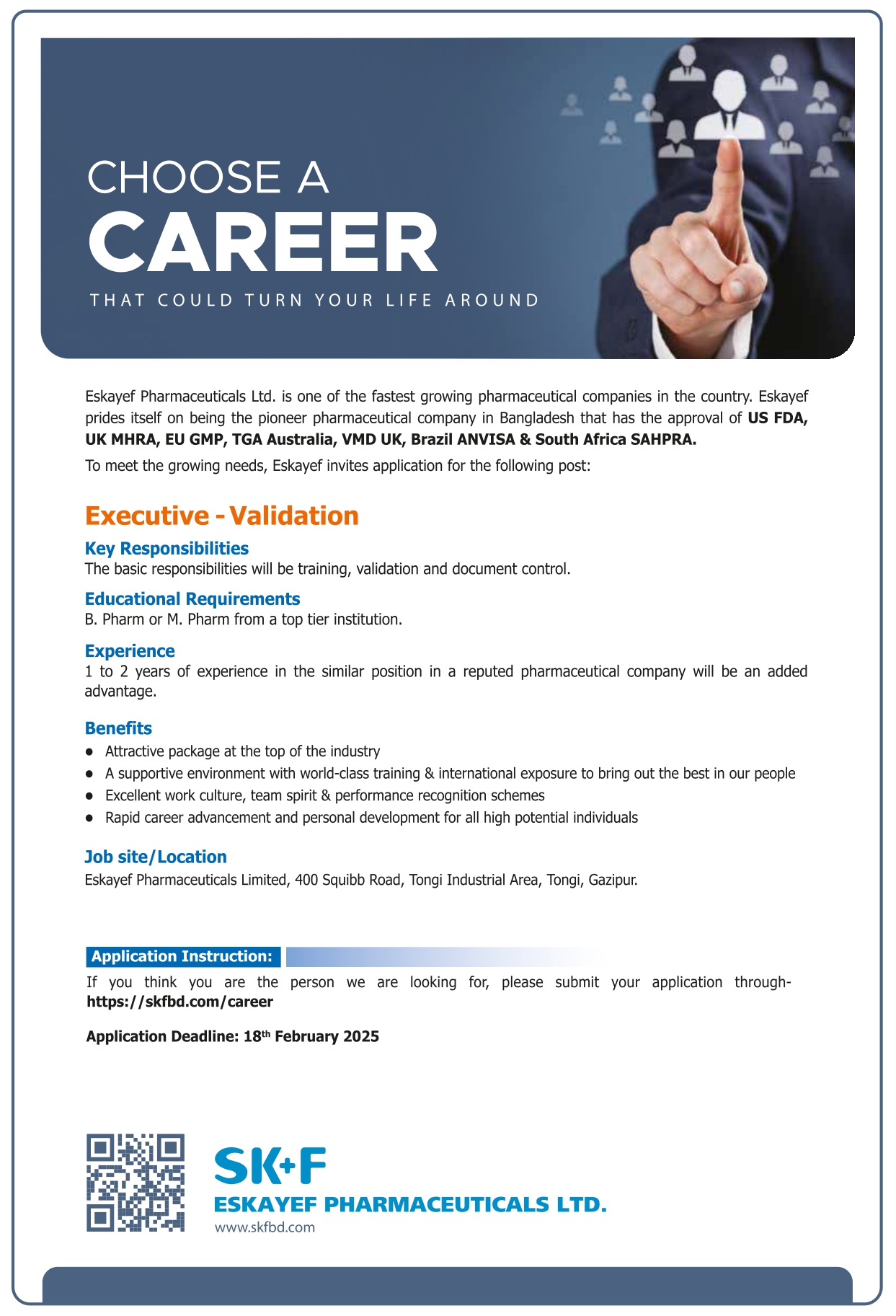Eskayef Pharmaceuticals Ltd. | Career Apply